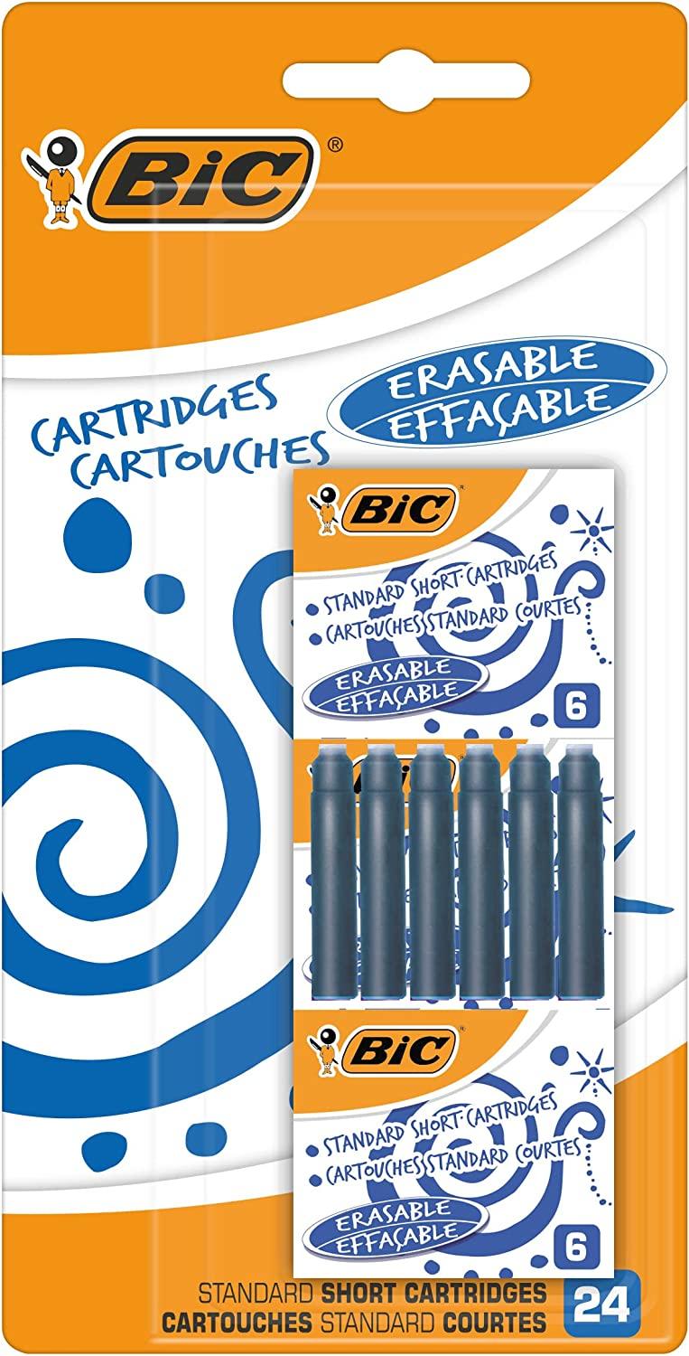 BiC Erasable Ink Standard Short Cartridges Blue Ink 24 Per Pack BiC Erasable Ink Standard Short Cartridges Blue Ink 24 Per Pack