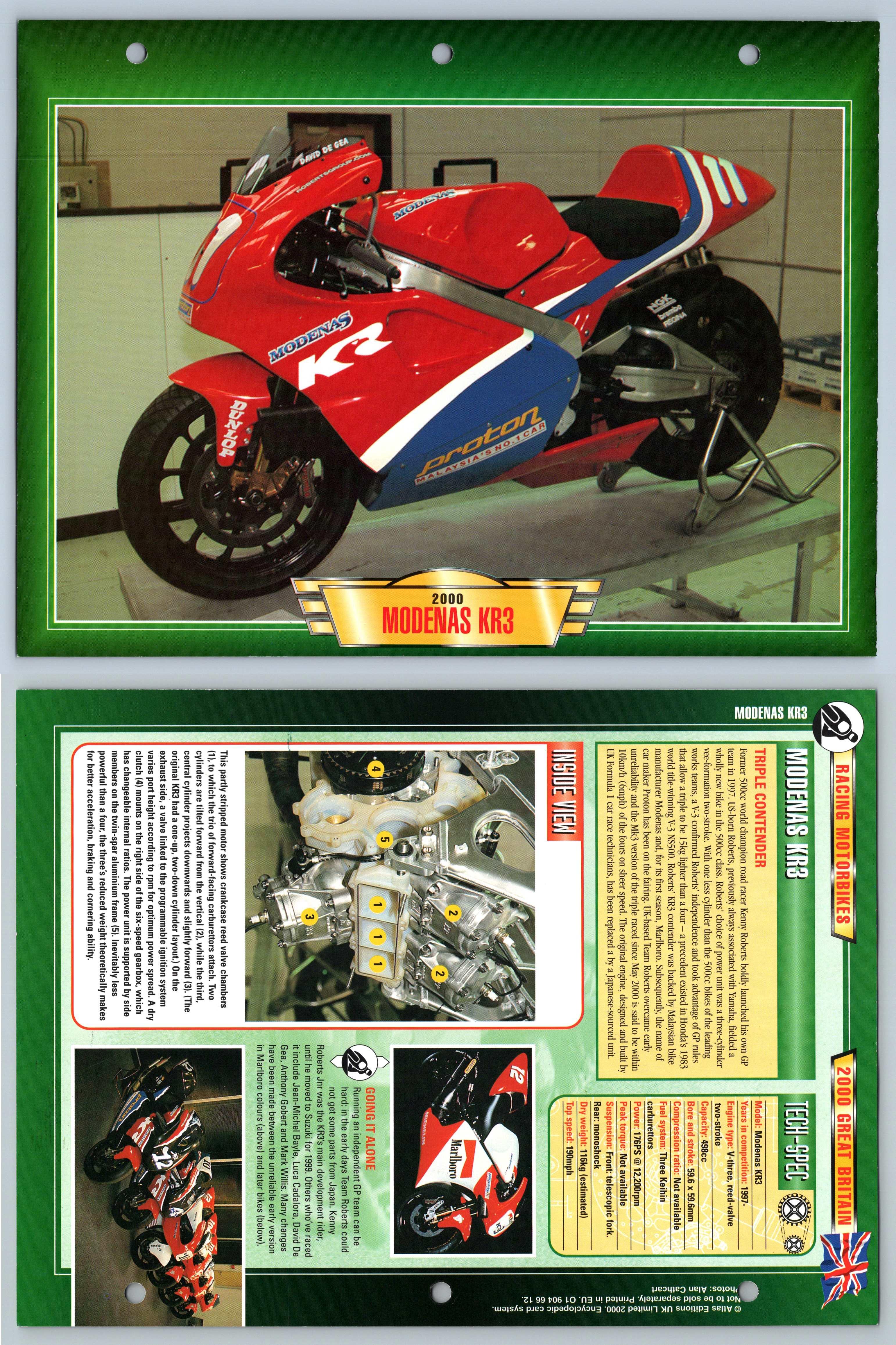 Modenas KR3 - 2000 - Racing - Atlas Motorbike Fact File Card