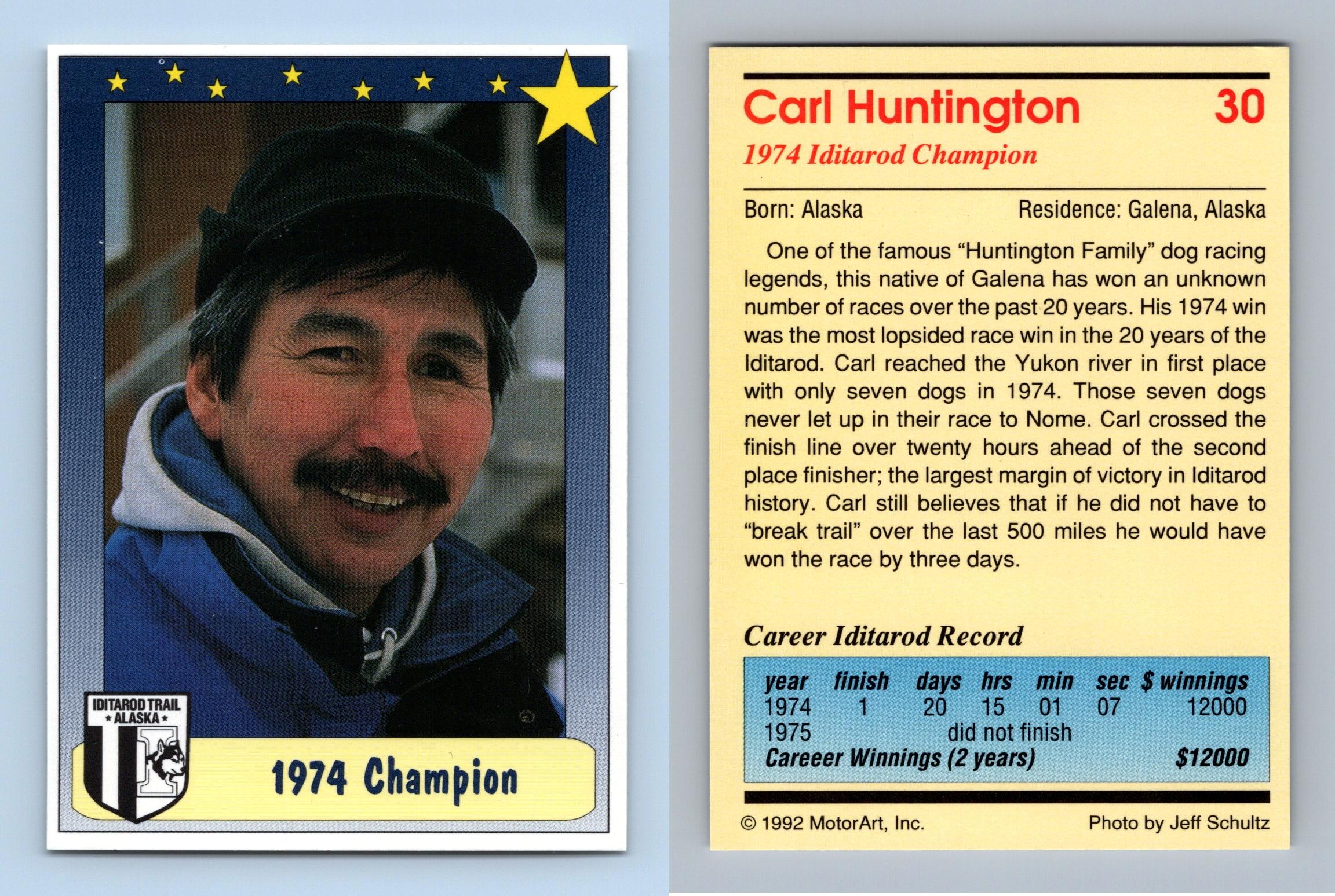 Carl Huntington 30 Iditarod Trail Sled Dog Race 1992 Motorart Trading Card