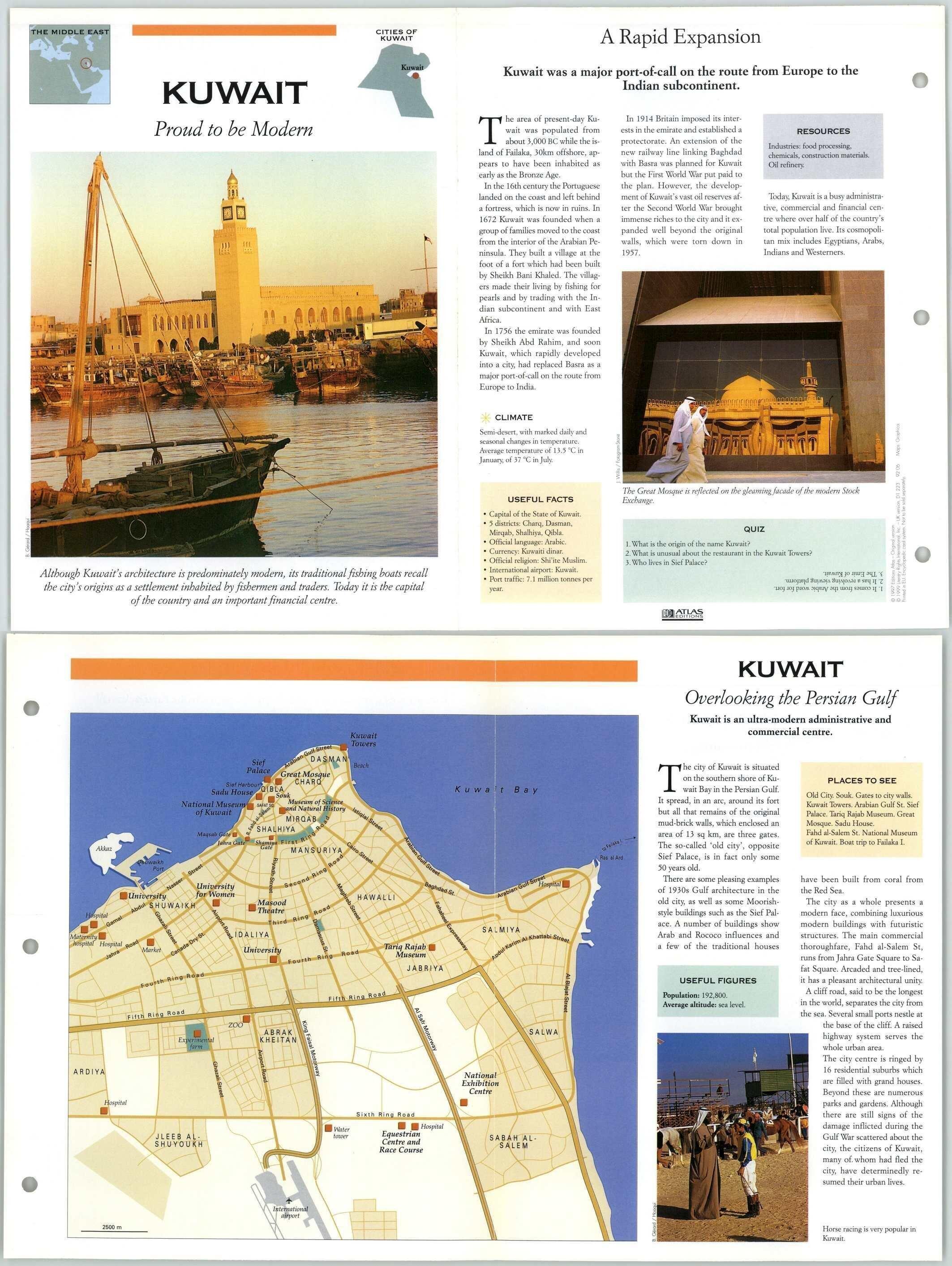 Kuwait (City) - Middle East - Atlas Of The World Fact File Fold-Out Page