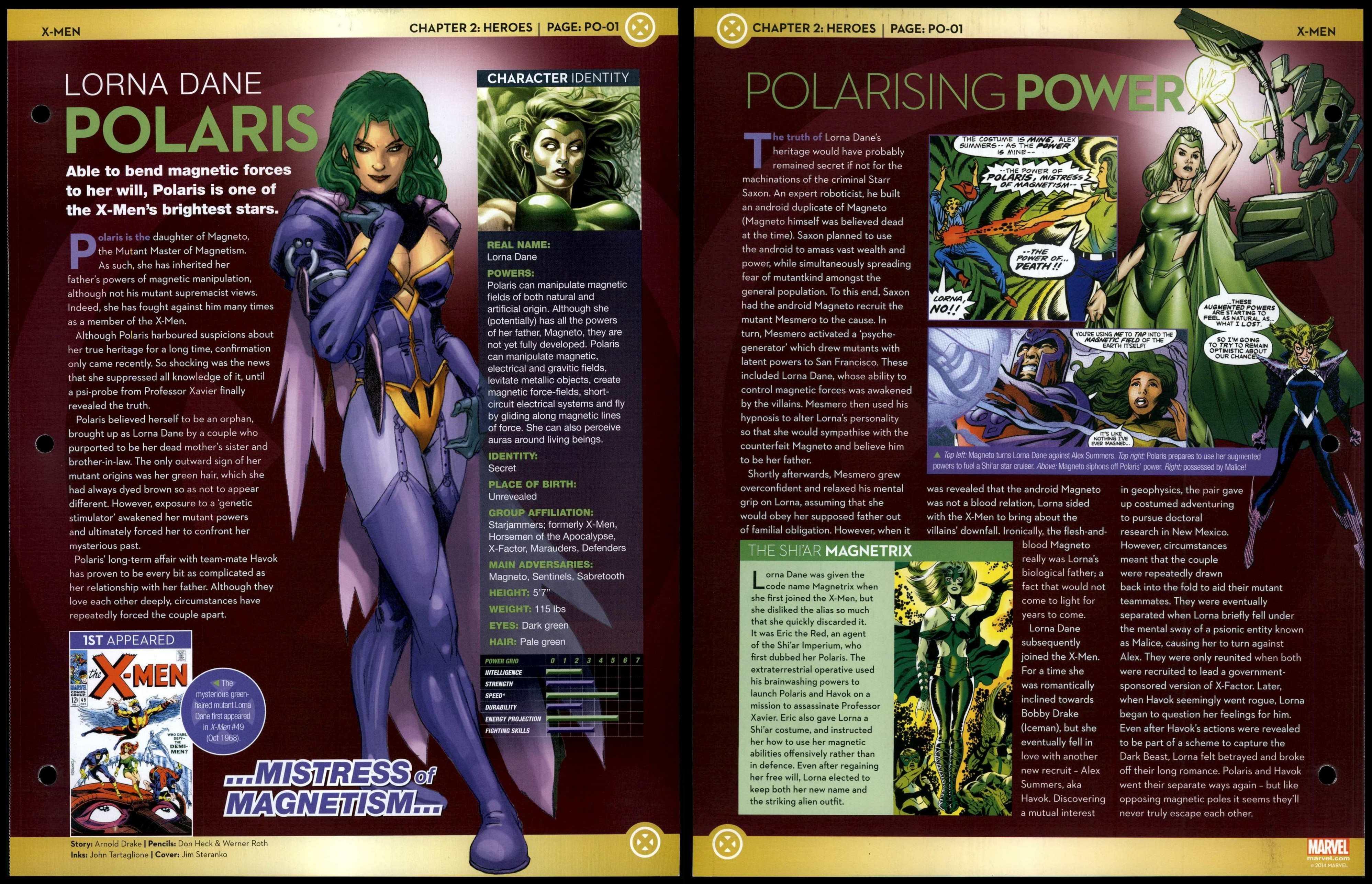 Polaris - Lorna Dane #PO-01 Heroes - X-Men Marvel Fact File Page
