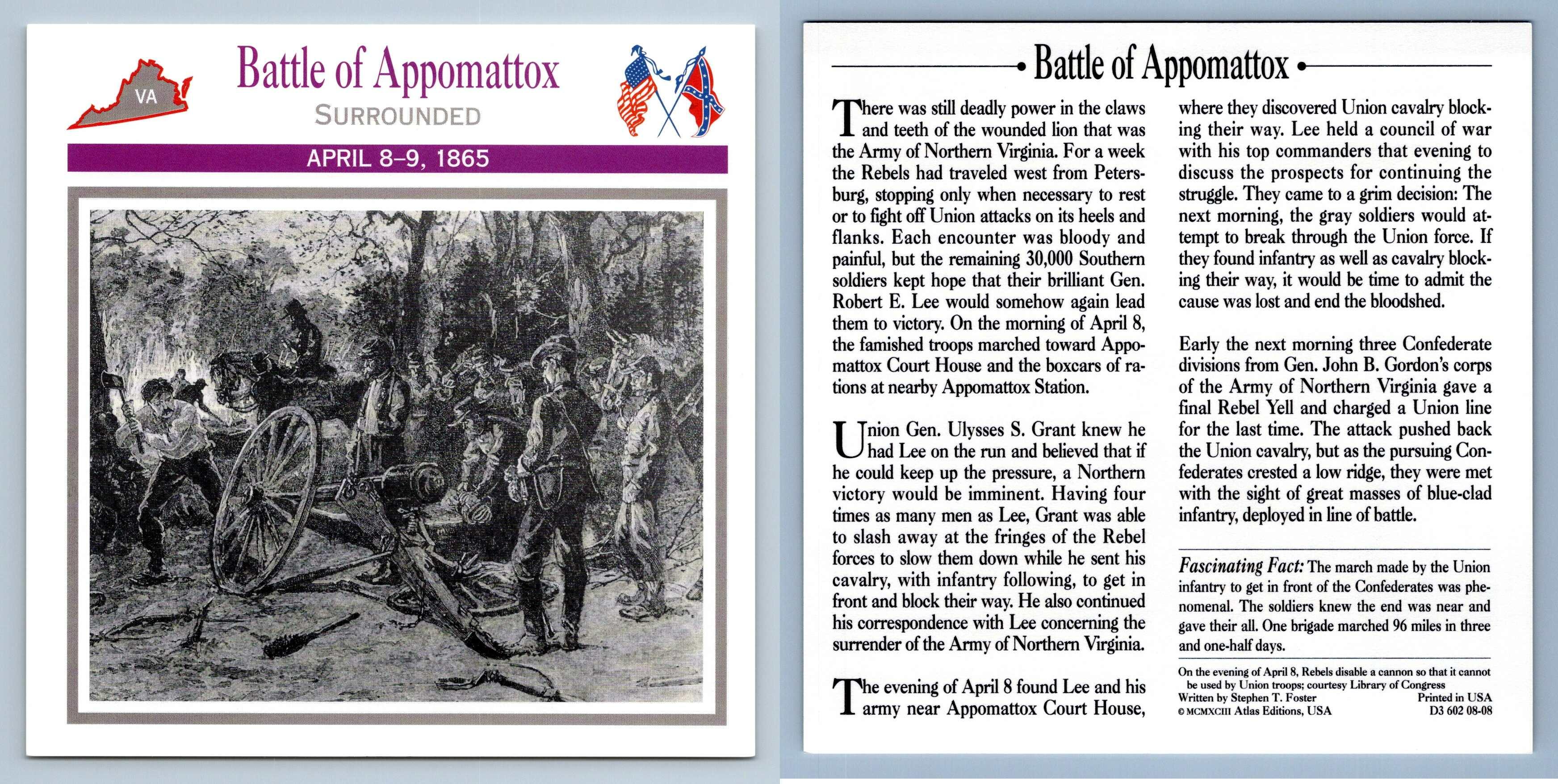 Surrounded - Battle Of Appomattox - Battles 1865 - Atlas Ed. Civil War Card