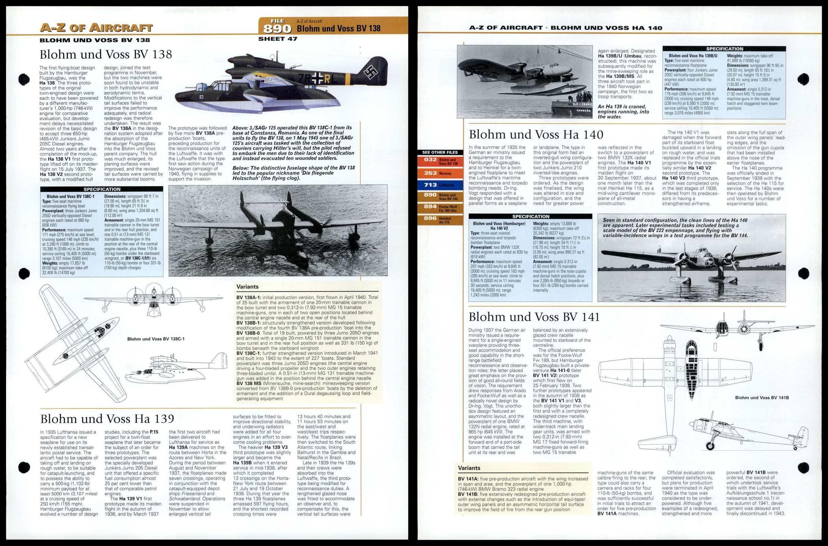 Blohm Und Voss BV 138 - BV 141 - A-Z #890 World Aircraft Information Page