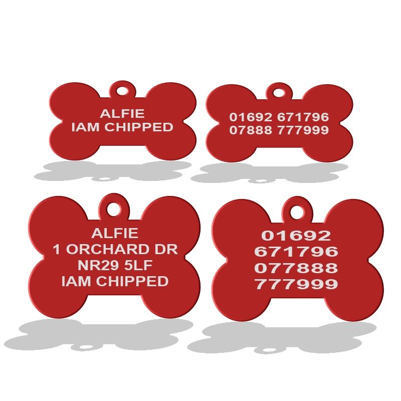 Red Bone Shape Pet Id Tags For Dogs Aluminium Pet Tags