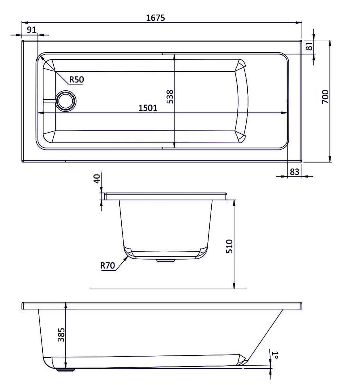 SBC - Trojan Solarna 24 Jet Whirlpool Spa Bath 1675 x 700