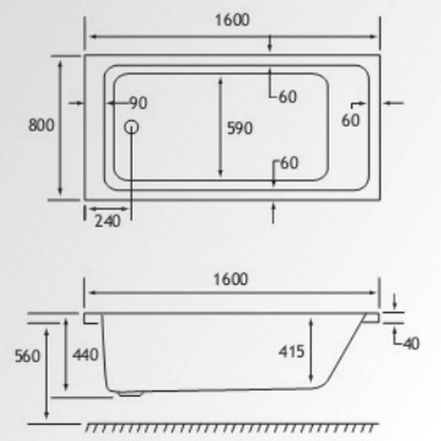 SBC - 24 Jet Beaufort Portland SE 1600 x 800 mm Single Ended Whirlpool Bath