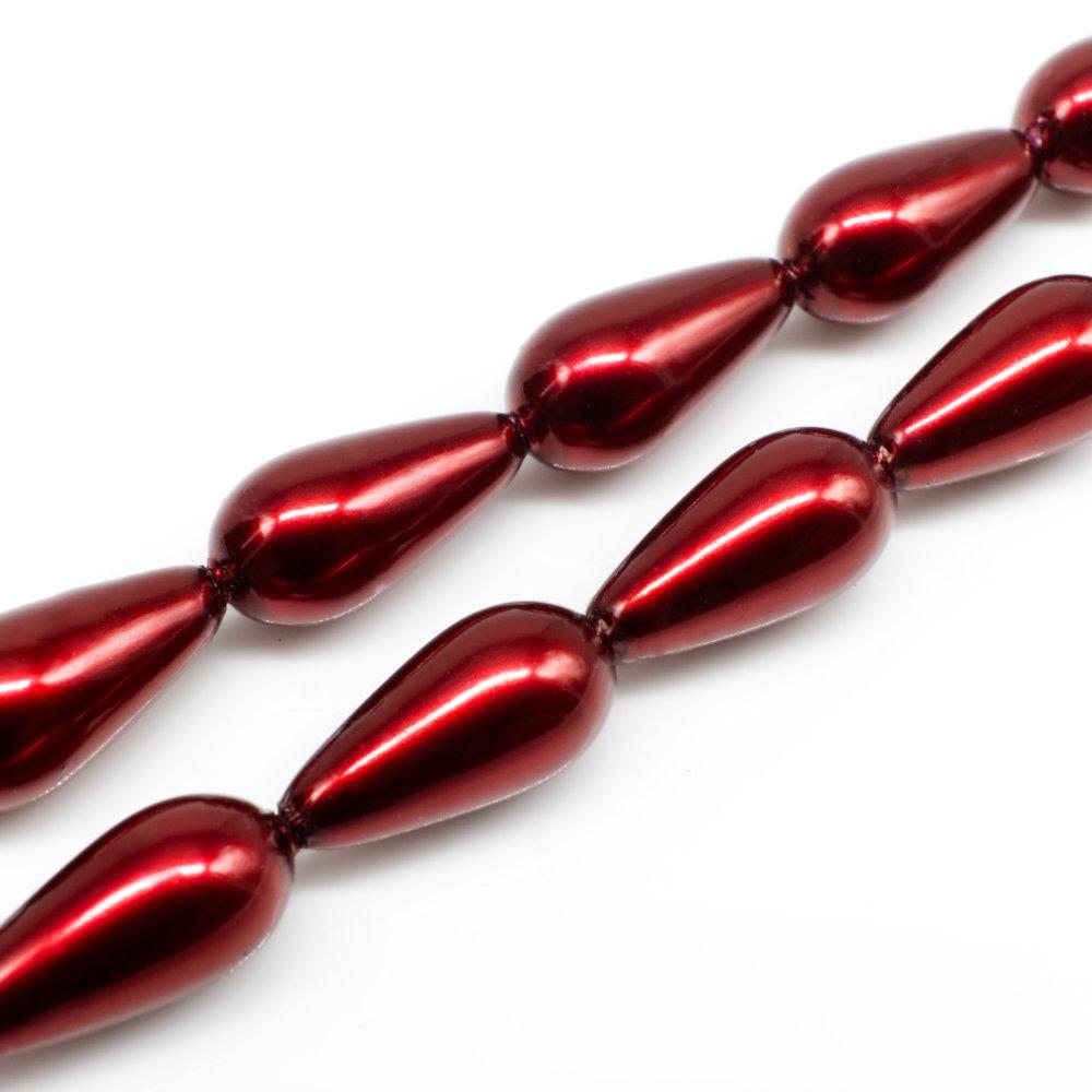 Glass Pearl Drop Beads 8x16mm - Ruby Red