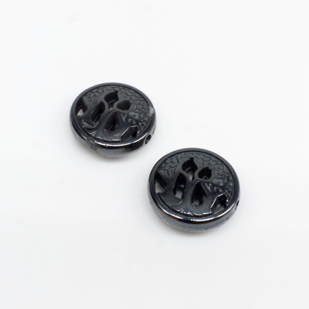 Hematite Forrest Coin 12mm 2pcs
