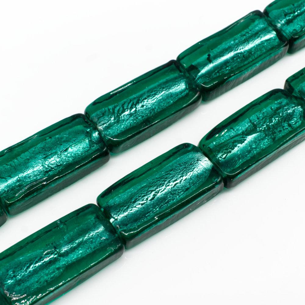 Silver Foil Rectangle Beads 24mm - Teal