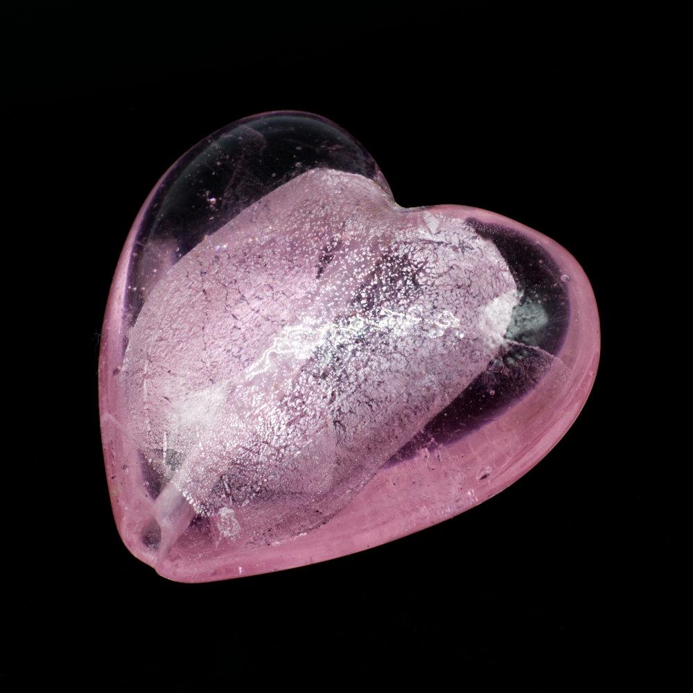 Silver Foil Heart Beads 35mm - Pink 1pc