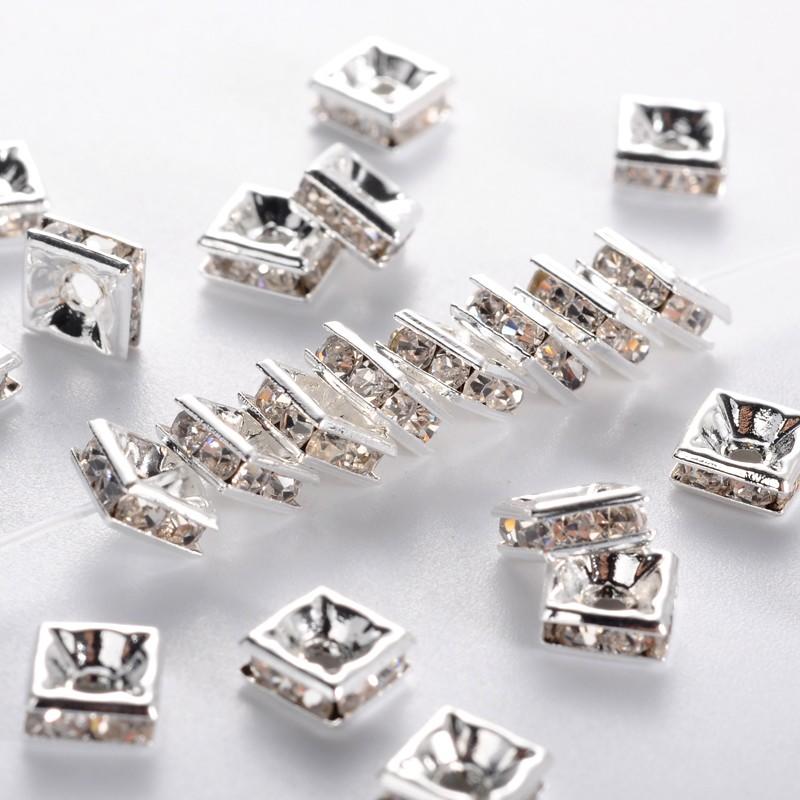 Diamante Spacer Flat Square 5mm Silver Crystal 5pc
