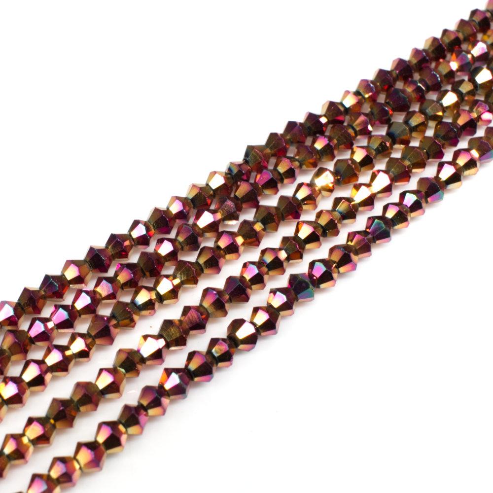 Premium Crystal 3mm Bicone Beads - Red Rainbow