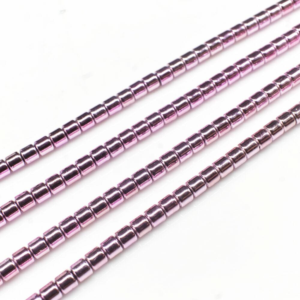 Hematite Drum 3mm - Metallic Light Pink