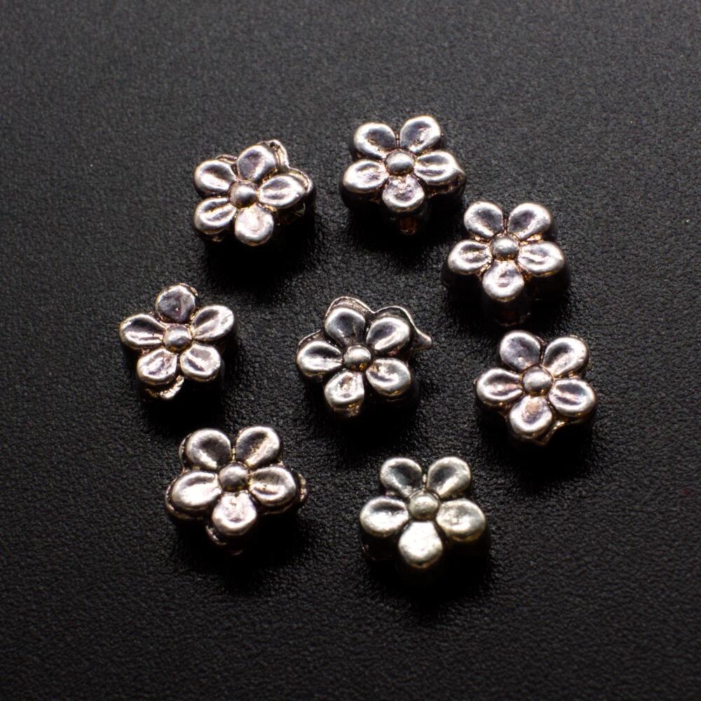 Metal Bead 5 Petal Flower 7mm 25pcs - Antique Silver