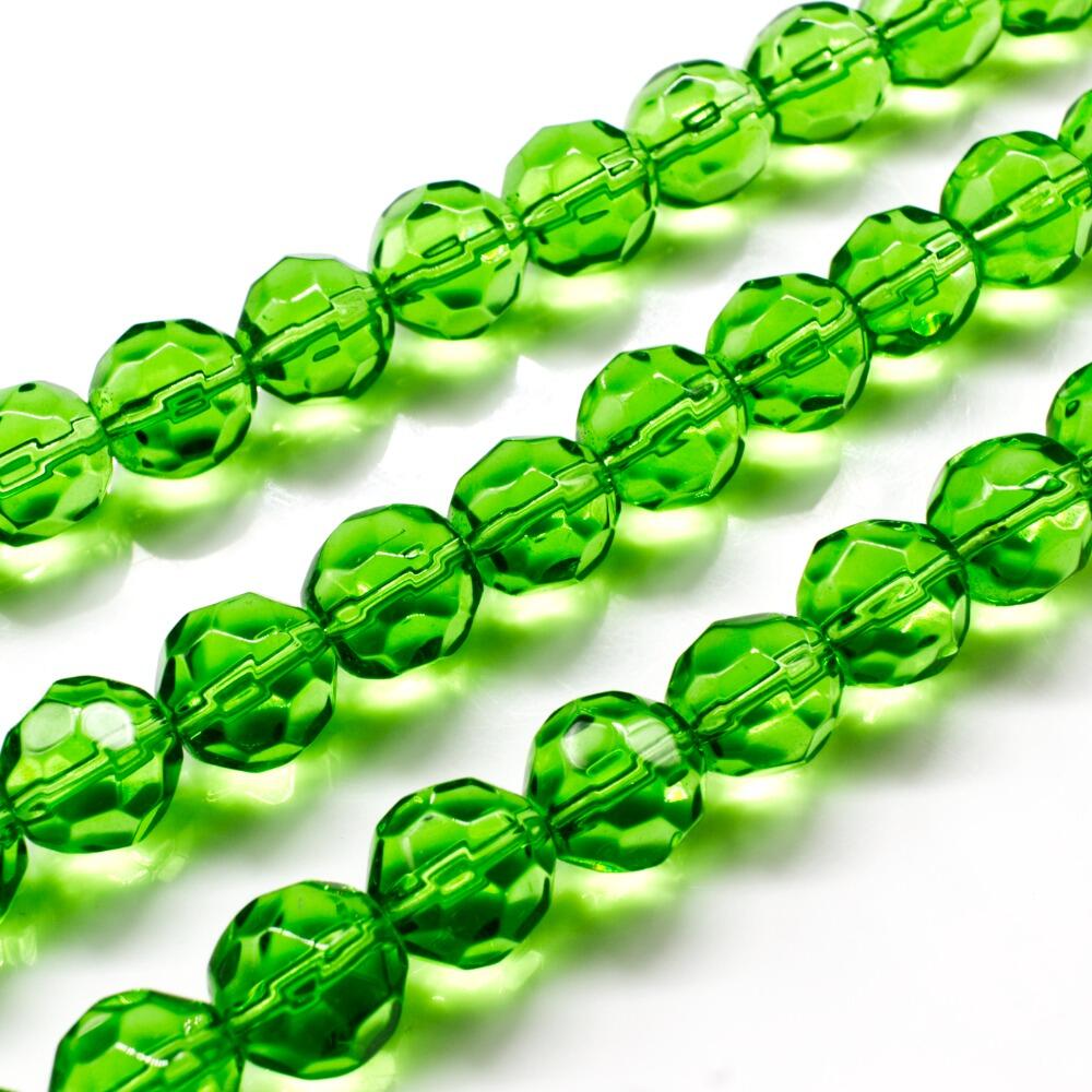 Glass Beads 10mm Facet Round - Green 14" String