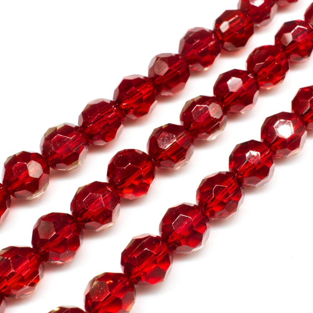 Glass Beads 8mm Facet Round - Red 14" String
