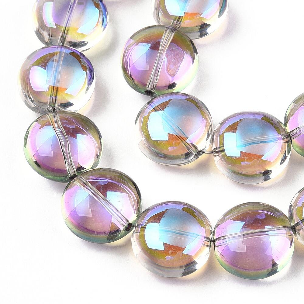 Glass Puff Coin 12mm Beads 10pcs - Half Rainbow
