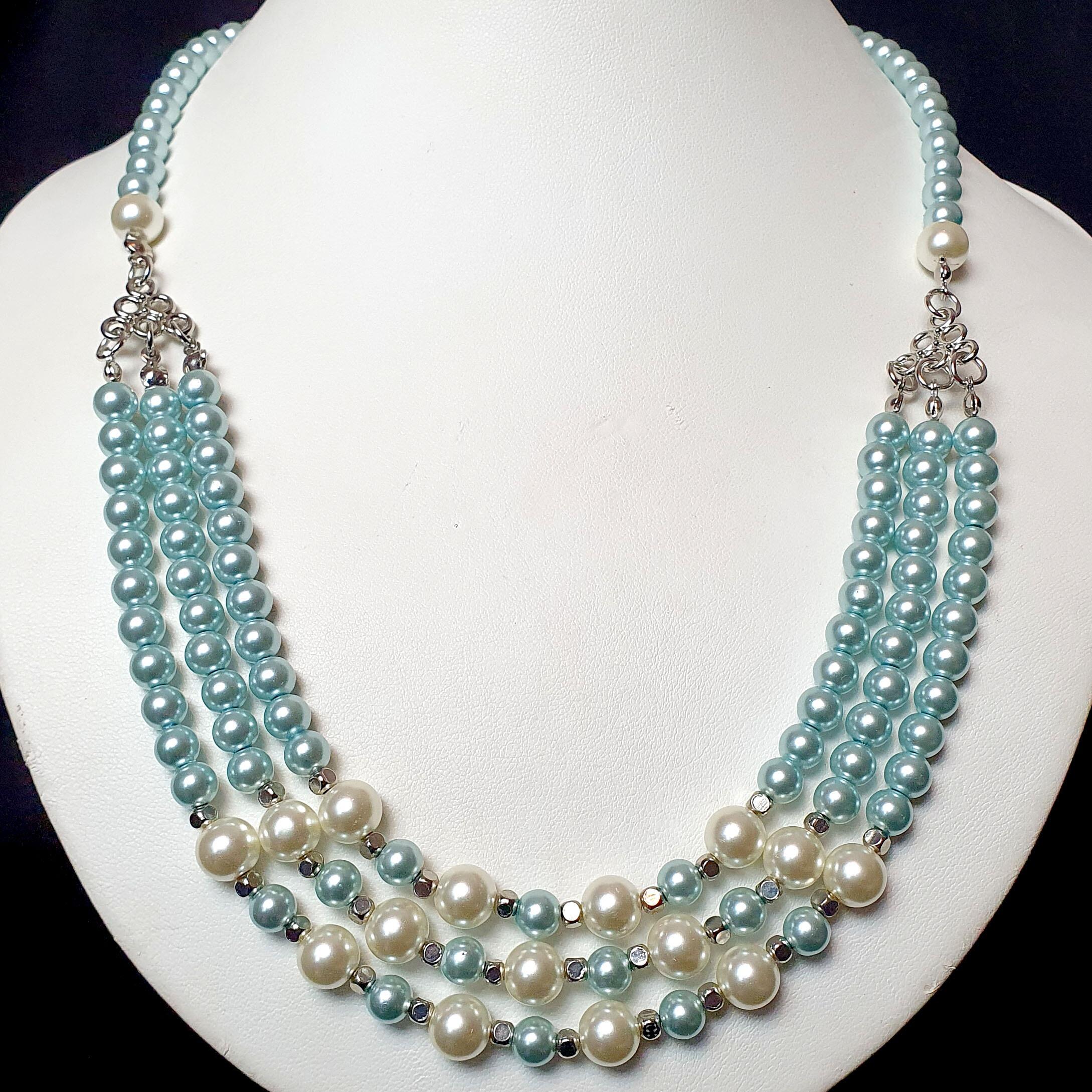 Marushka Pearl Necklace - Buttermilk & Powder Blue