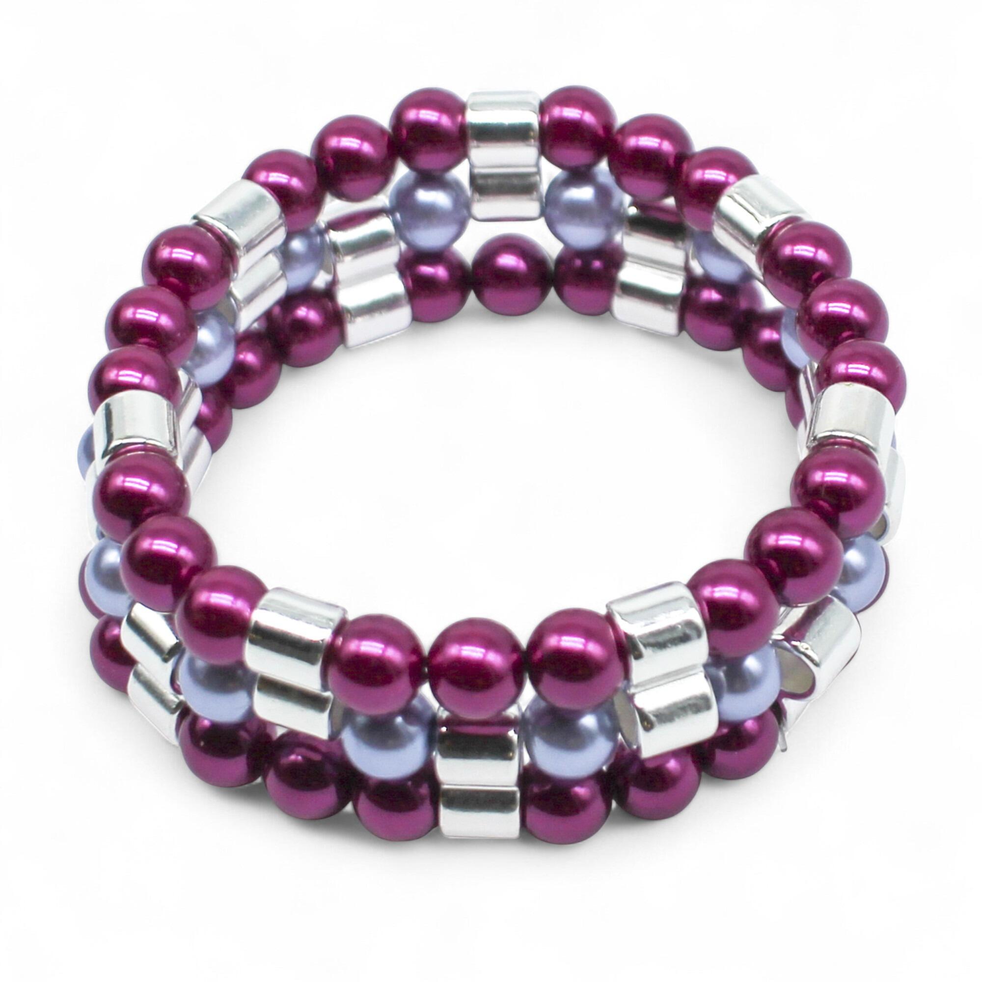 Triple Row Bracelet Silver & Pinks