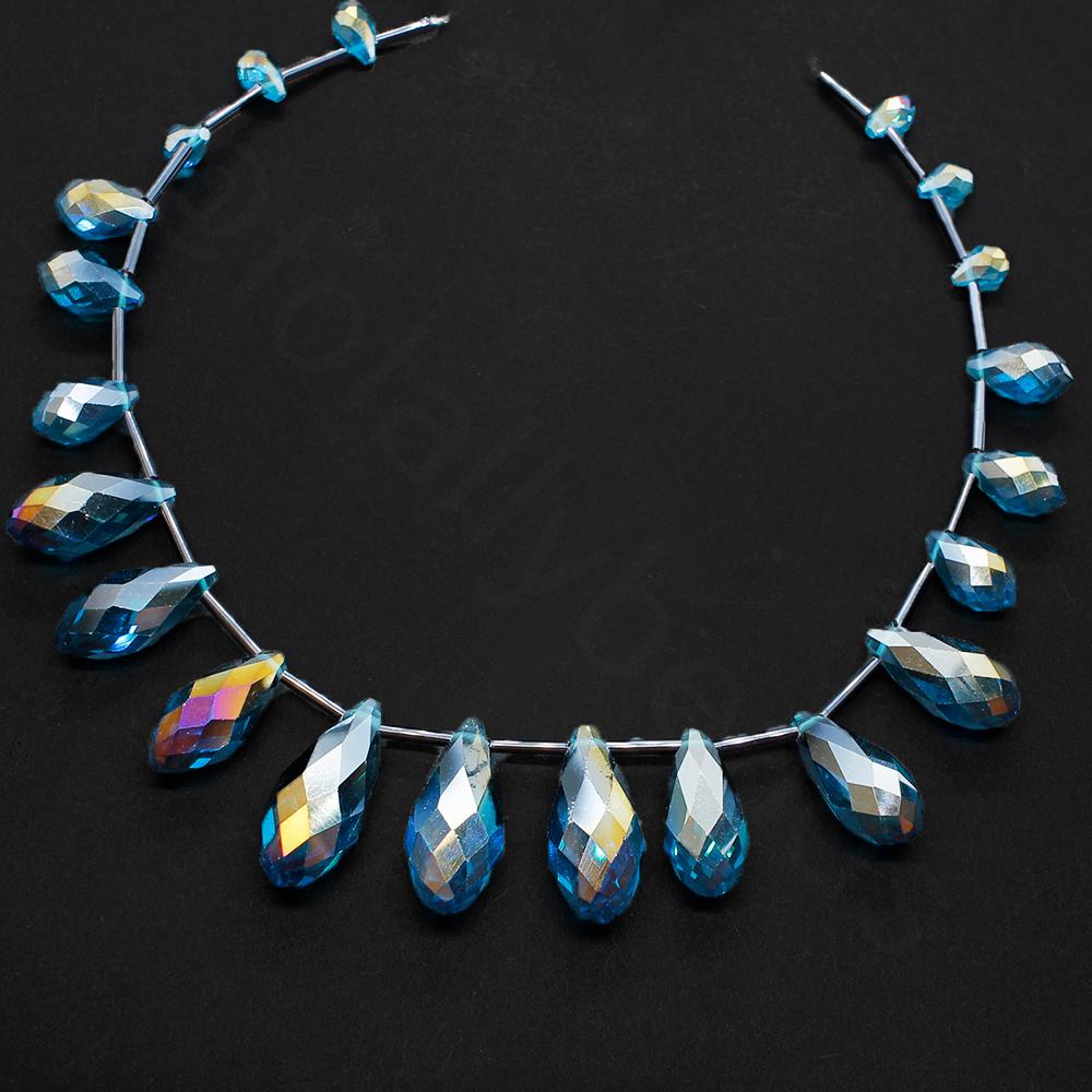 Graduated Crystal Drops 4 Sizes - Teal Rainbow