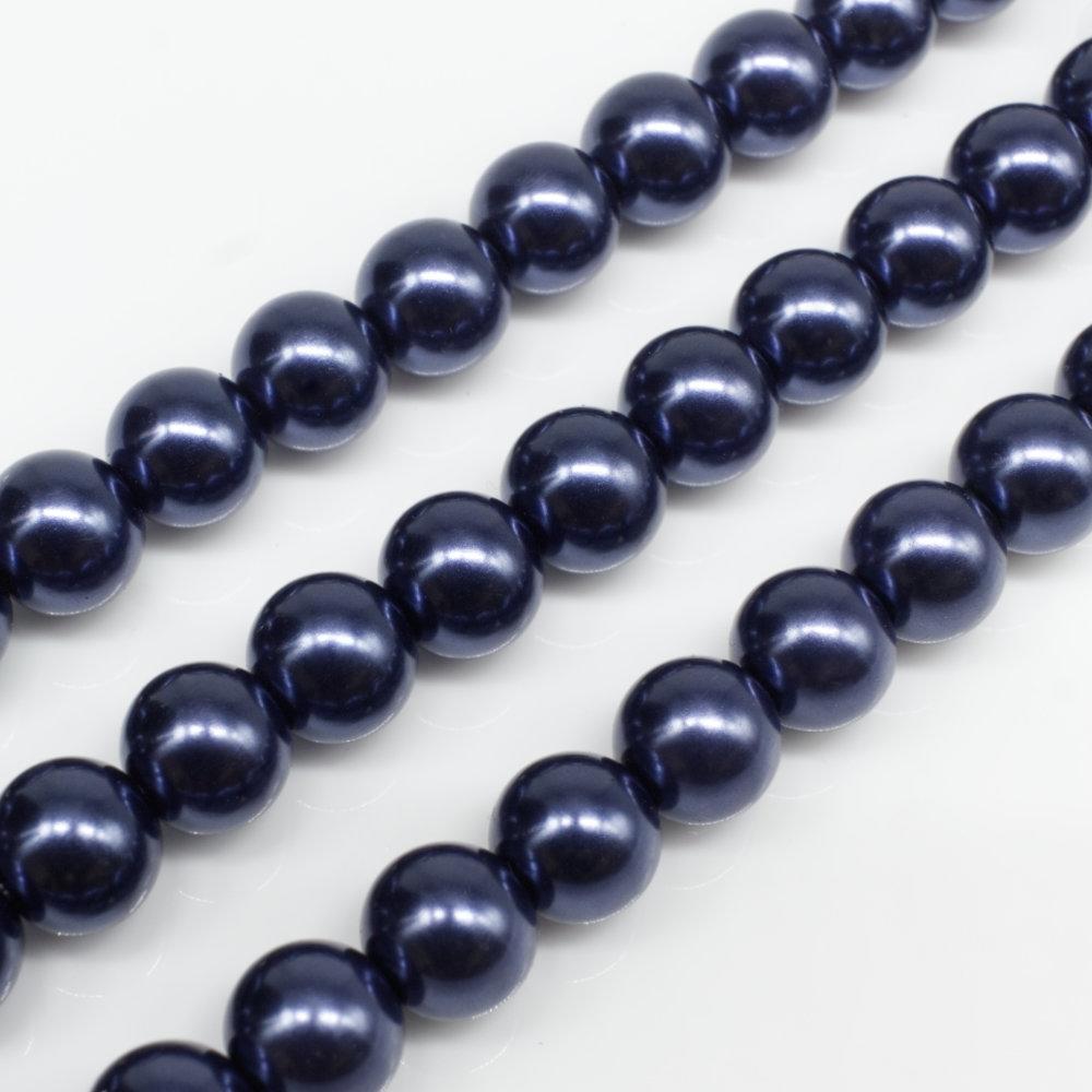 Glass Pearl Round Beads 8mm - Prussian Blue