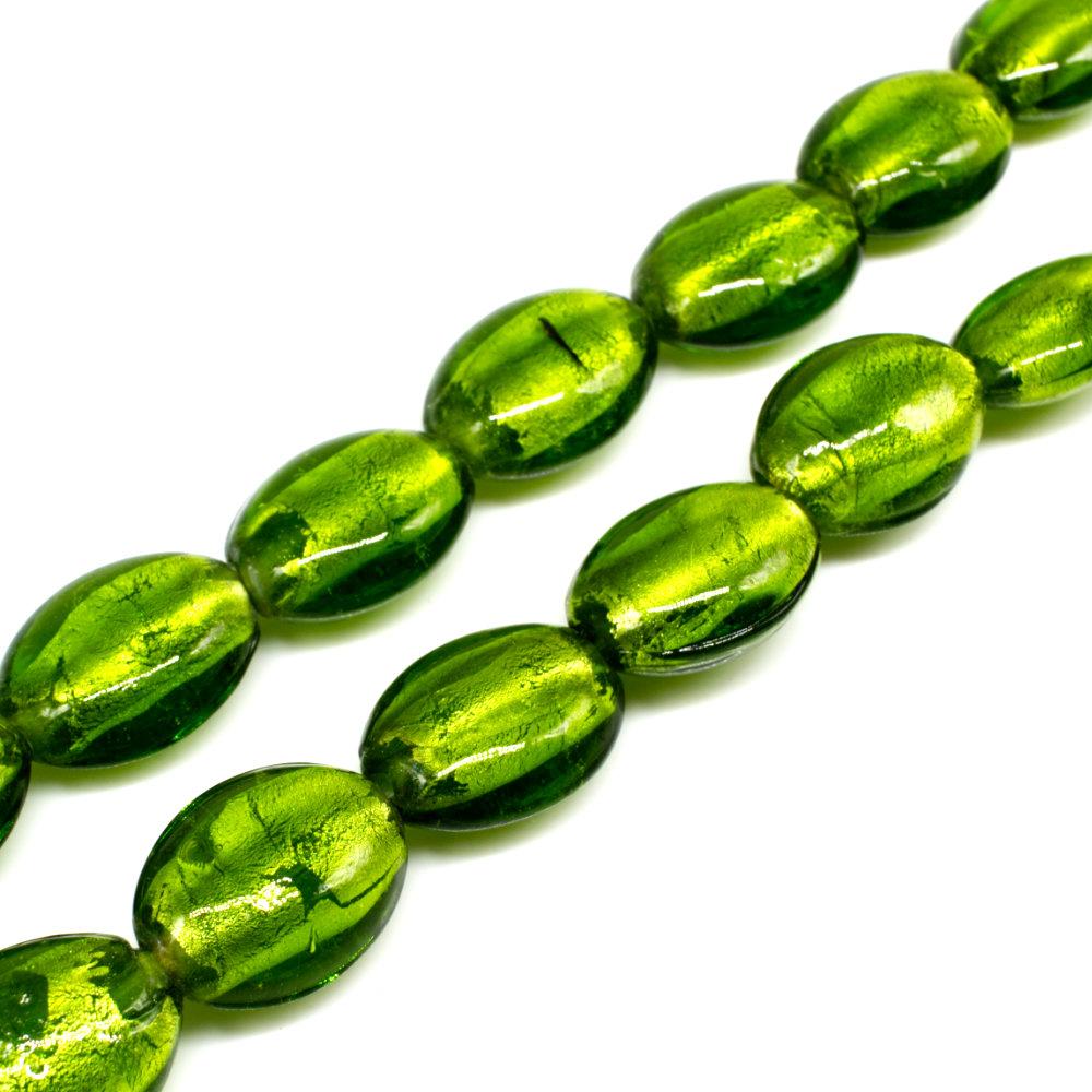 Silver Foil Flat Oval 20mm - Lime Green 10pcs