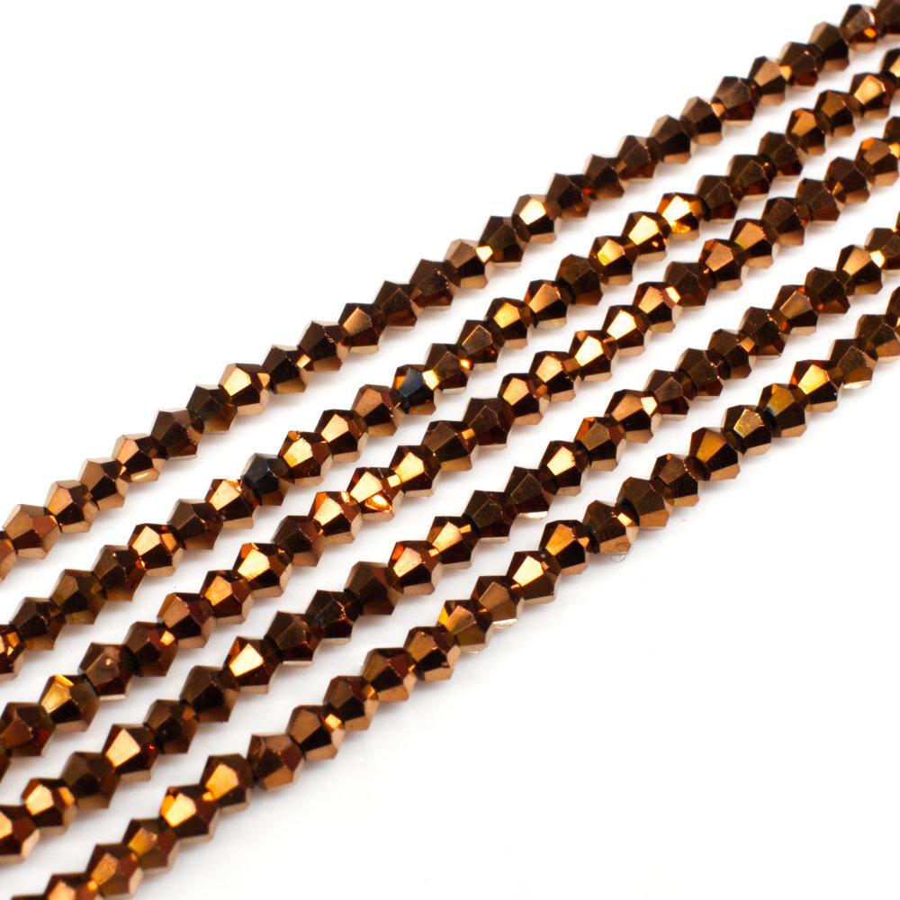 Premium Crystal 3mm Bicone Beads - Bronze Plate