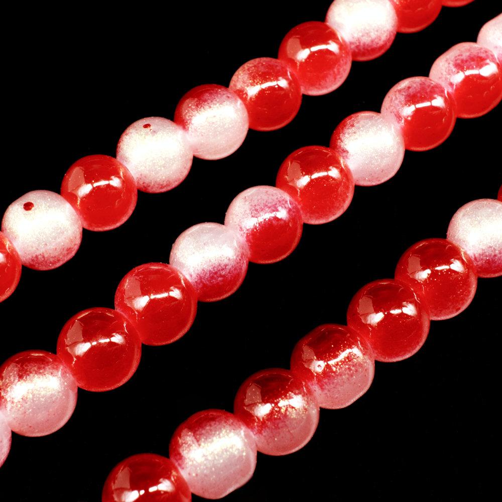 Glass Jade Glitter Beads 8mm Round - Red