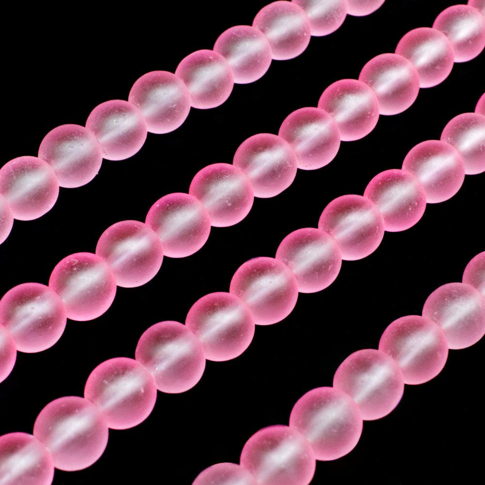 Glass Frosted Beads 6mm Round - Pink