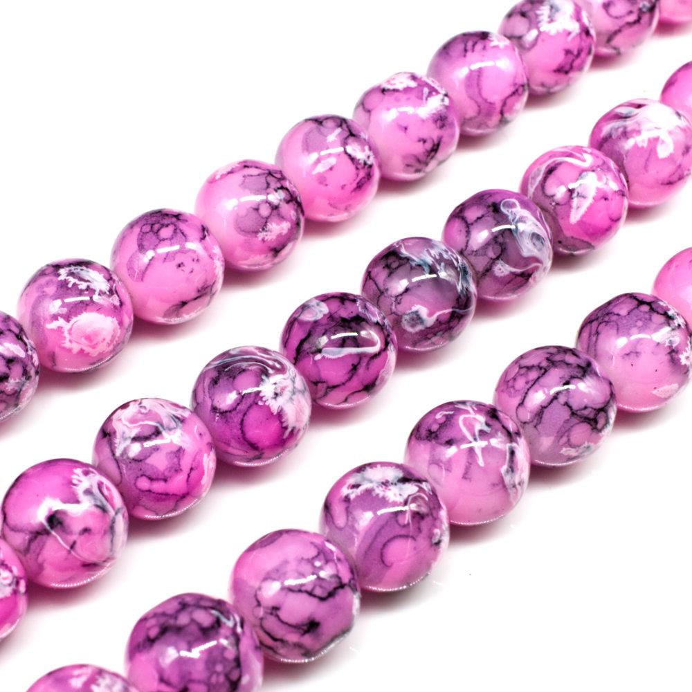 Ancient Marble Glass Beads Round 10mm - Pink