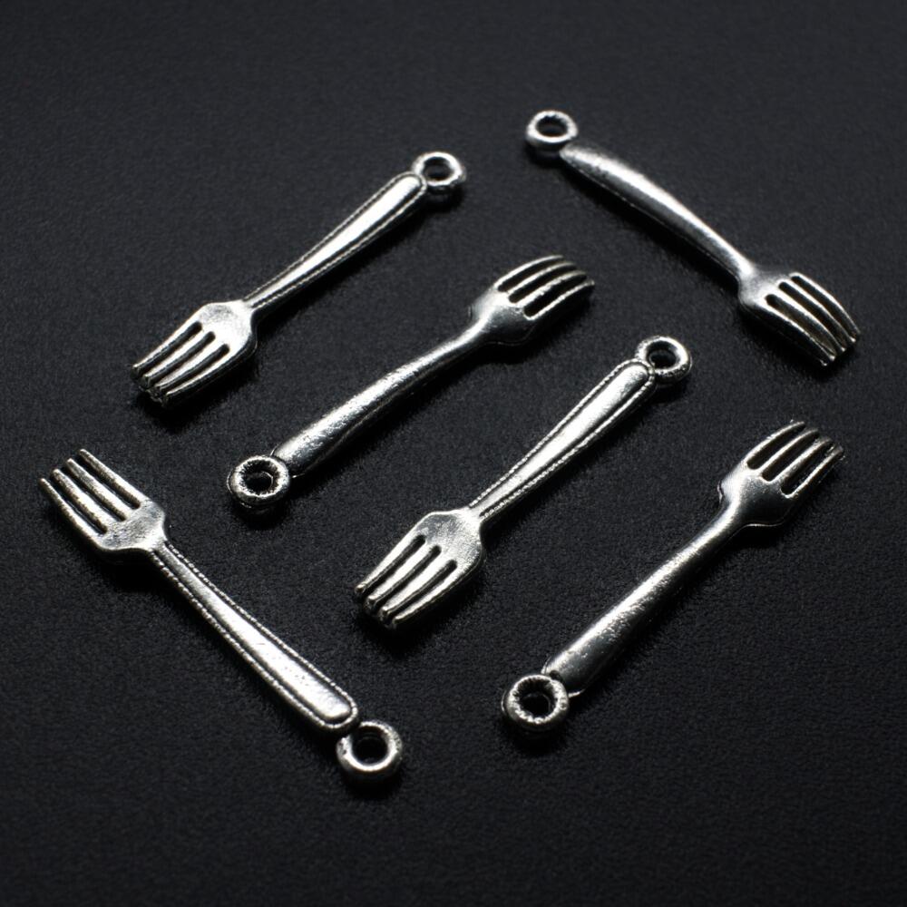 Antique Silver Metal Charm Cutlery Fork 27mm 12pc