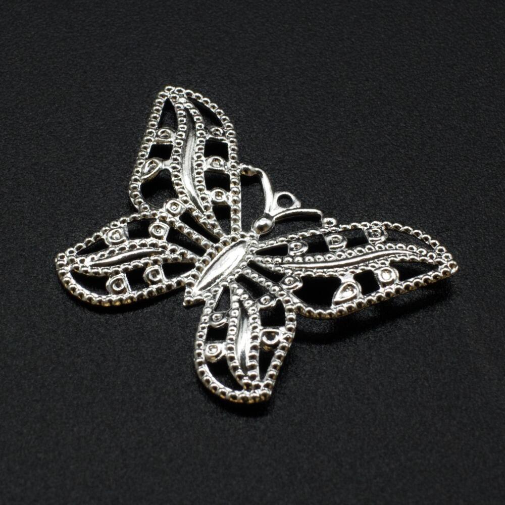 Iron Silver Filigree Butterfly 31mm 10pcs