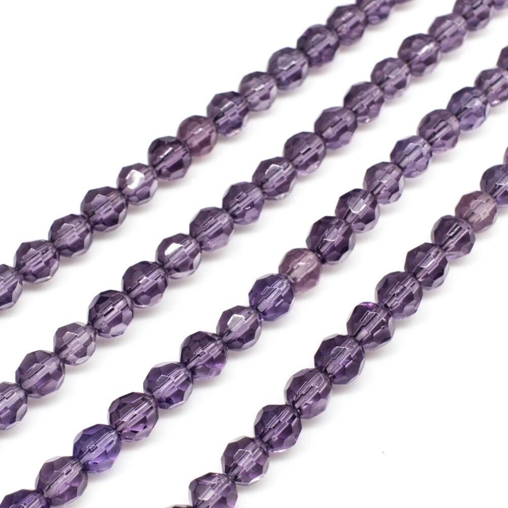 Glass Beads 4mm Facet Round - Purple 14" String