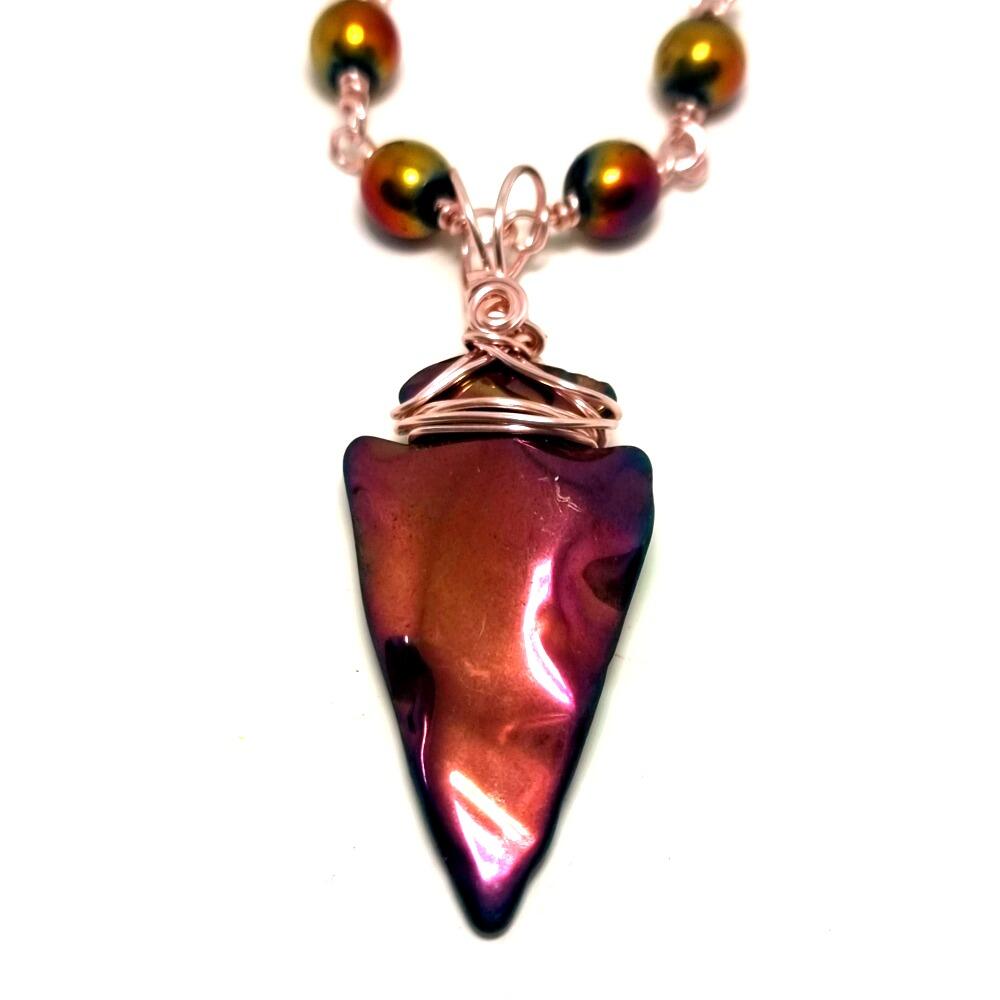 Hematite Arrow on Rosemary Chain - Mermaid Pink