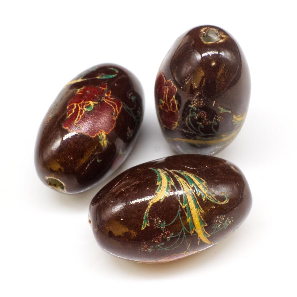 Porcelain Handmade 26mm Oval Bead - Chairo Brown