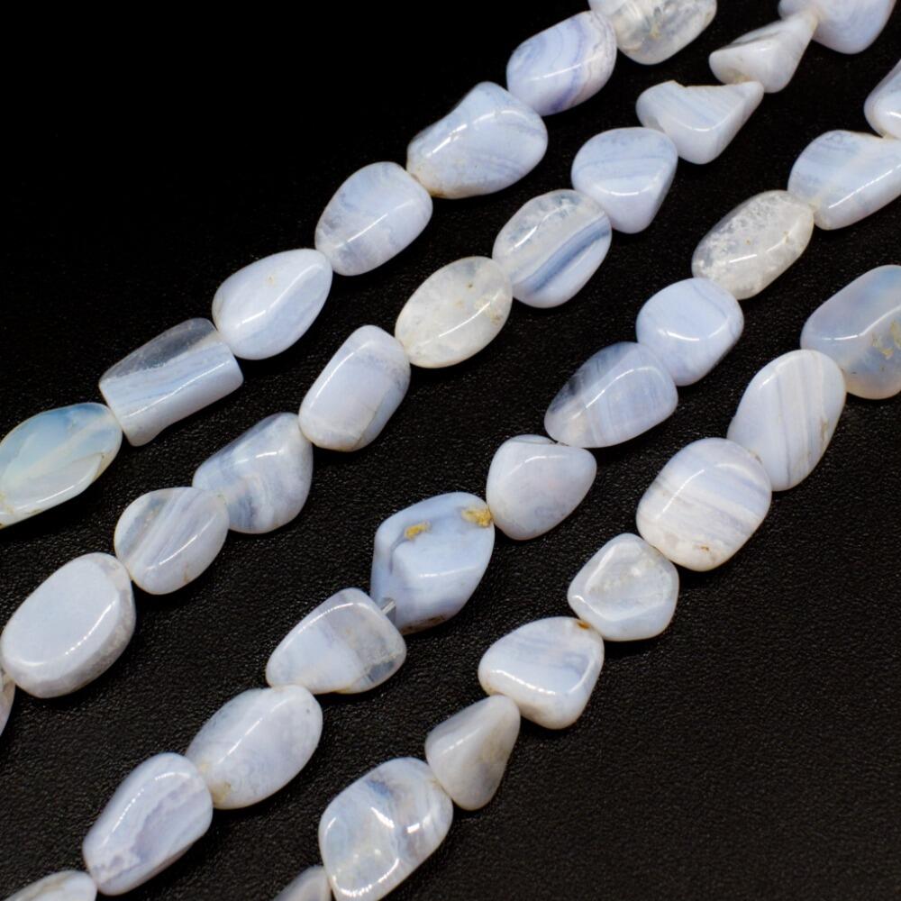 Blue Lace Agate Gemstone Pebble Beads 8-10mm 15" string