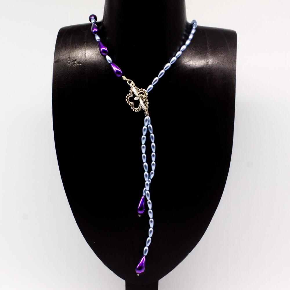 Primrose Pearl Toggle Necklace - Silver Blue Haze