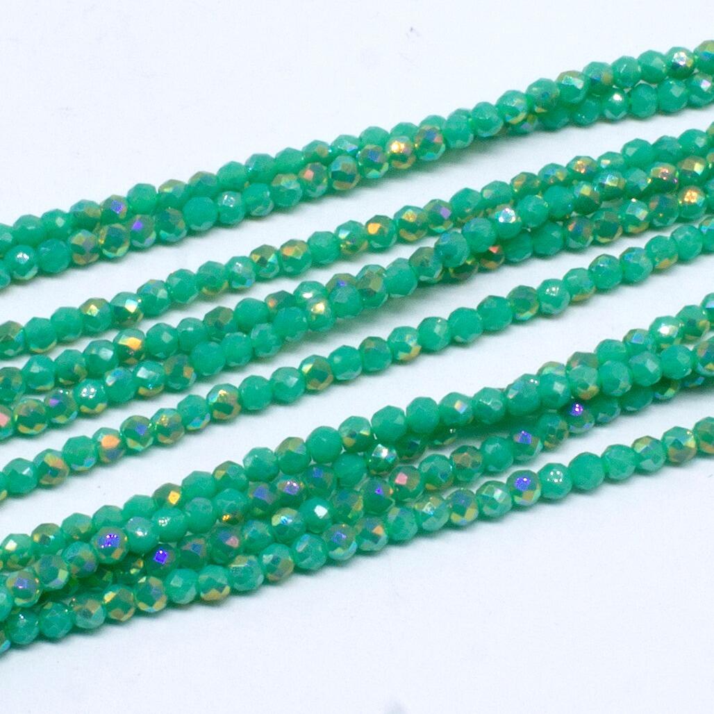 Micro Crystal Round Beads 1.5mm - Green Rainbow
