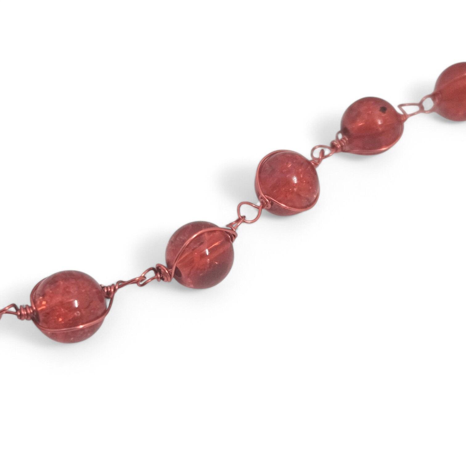 Rosary Style Necklace - Dark Red Crackle