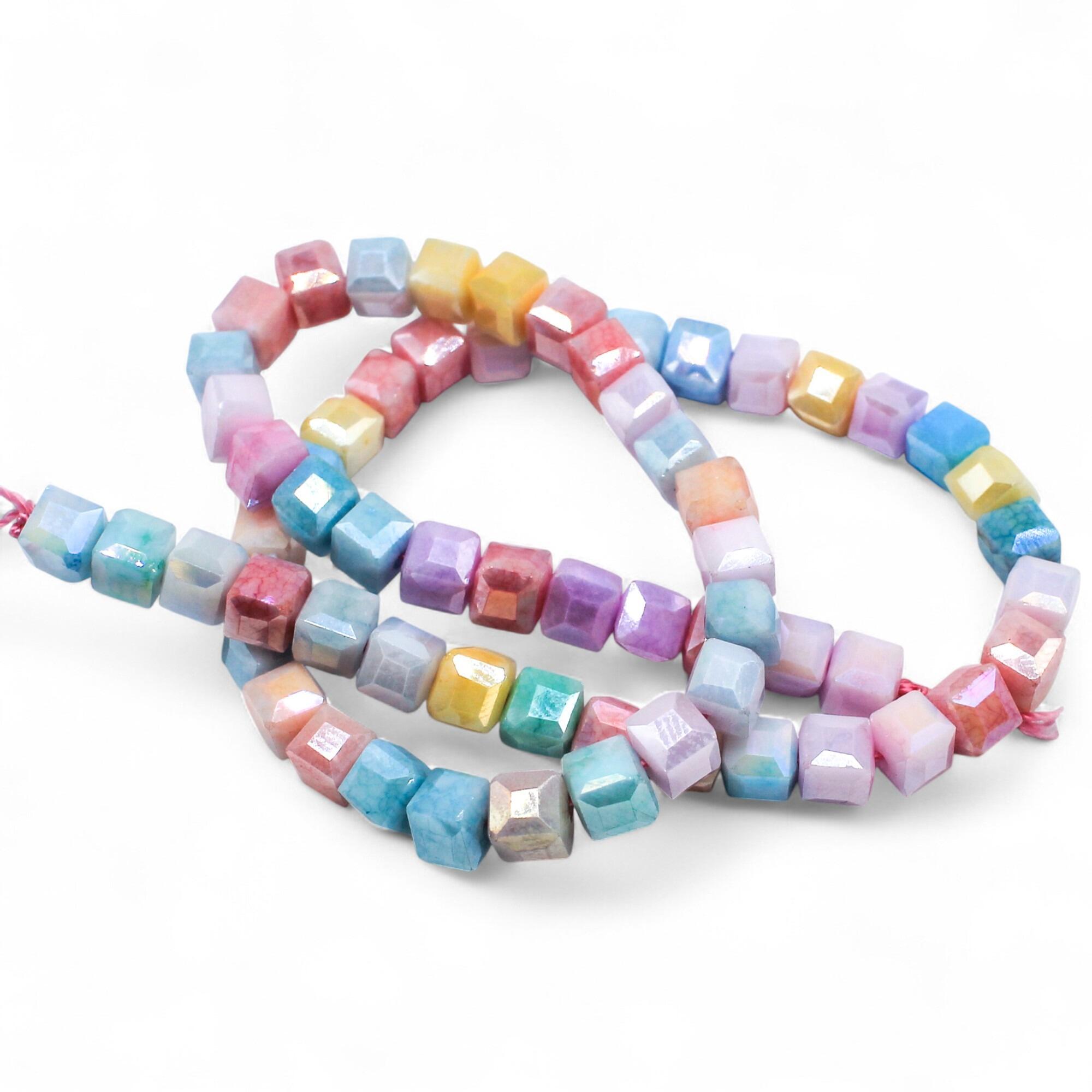 Crystal Cube Beads 6mm - Pastel Marble Mix 15