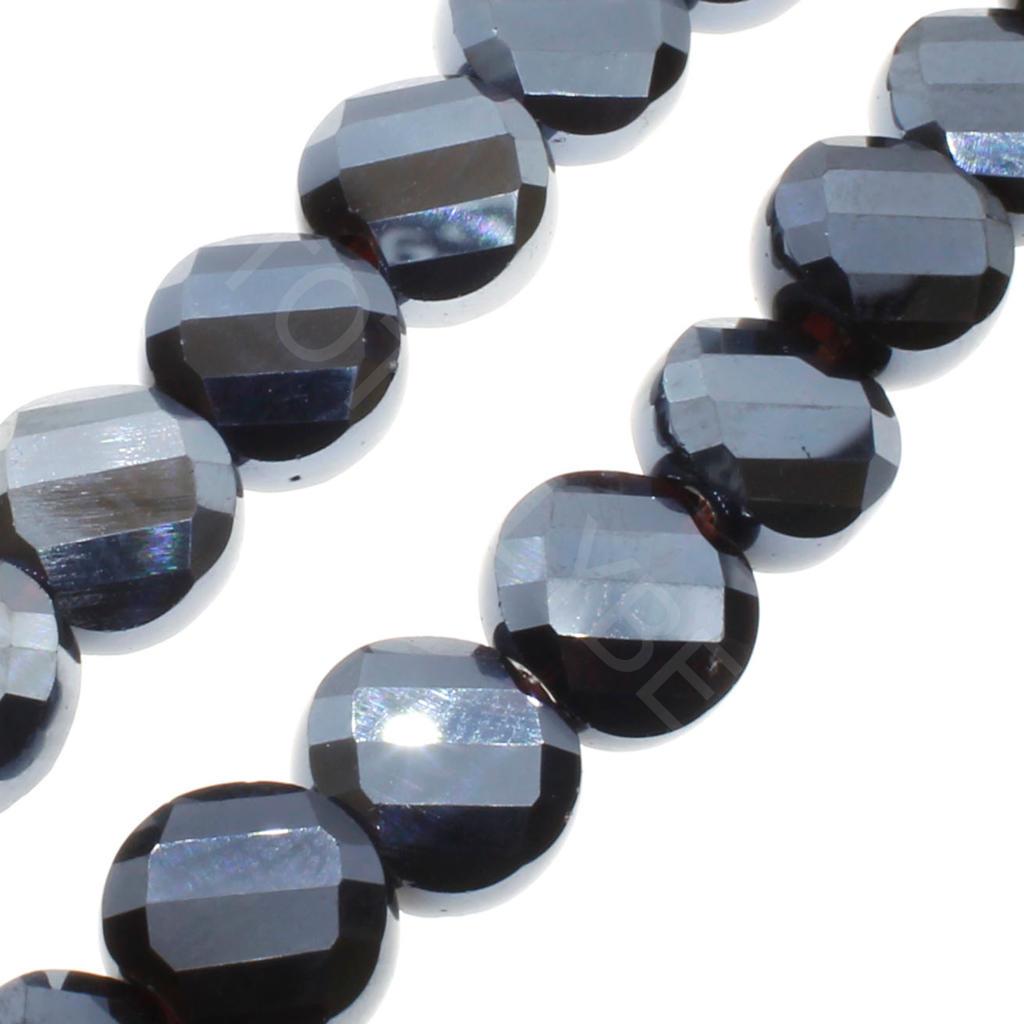 Crystal Curved Coin Bead 8mm - Hematite