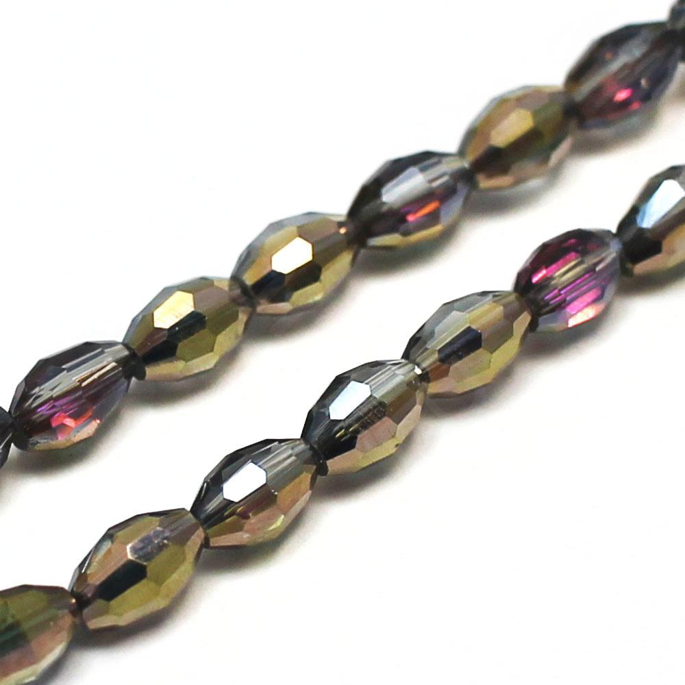 Crystal Faceted Rice 6x4mm - Gold Rainbow
