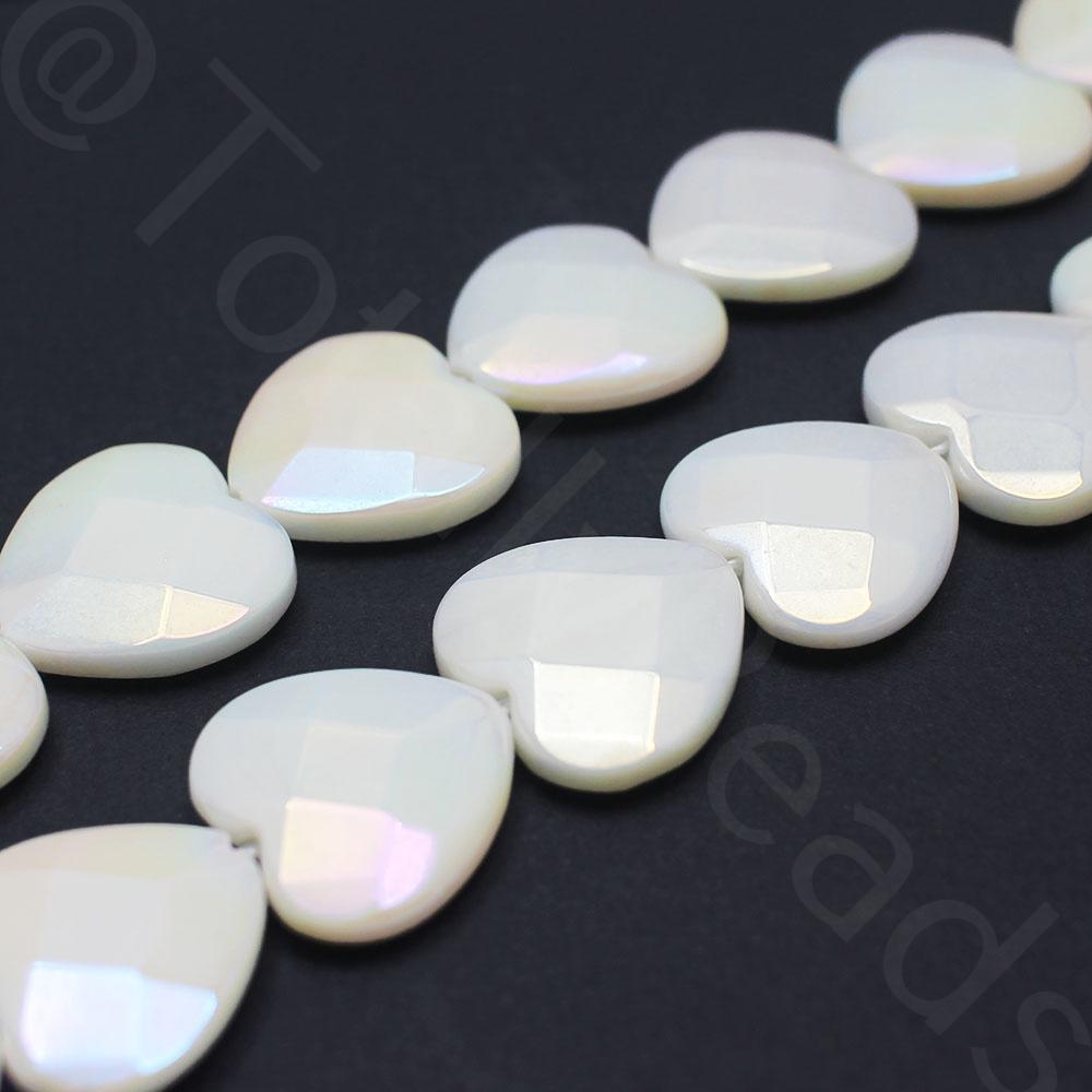 Ceramic Beads - Opaque White AB - Faceted Heart 20x18mm