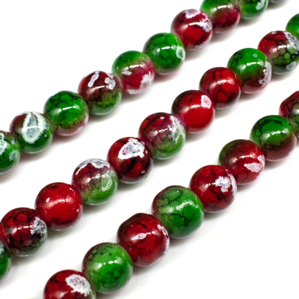 Ancient Marble Glass Beads Round 8mm - Green Red