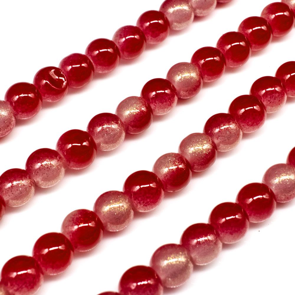 Glass Jade Glitter Beads 6mm Round - Red