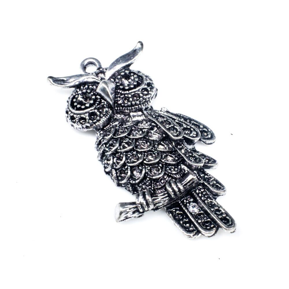 Antique Silver Metal Charm Owl 45mm 1pcs