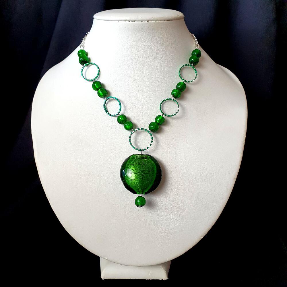 Ellen Silver Foil Necklace - Green