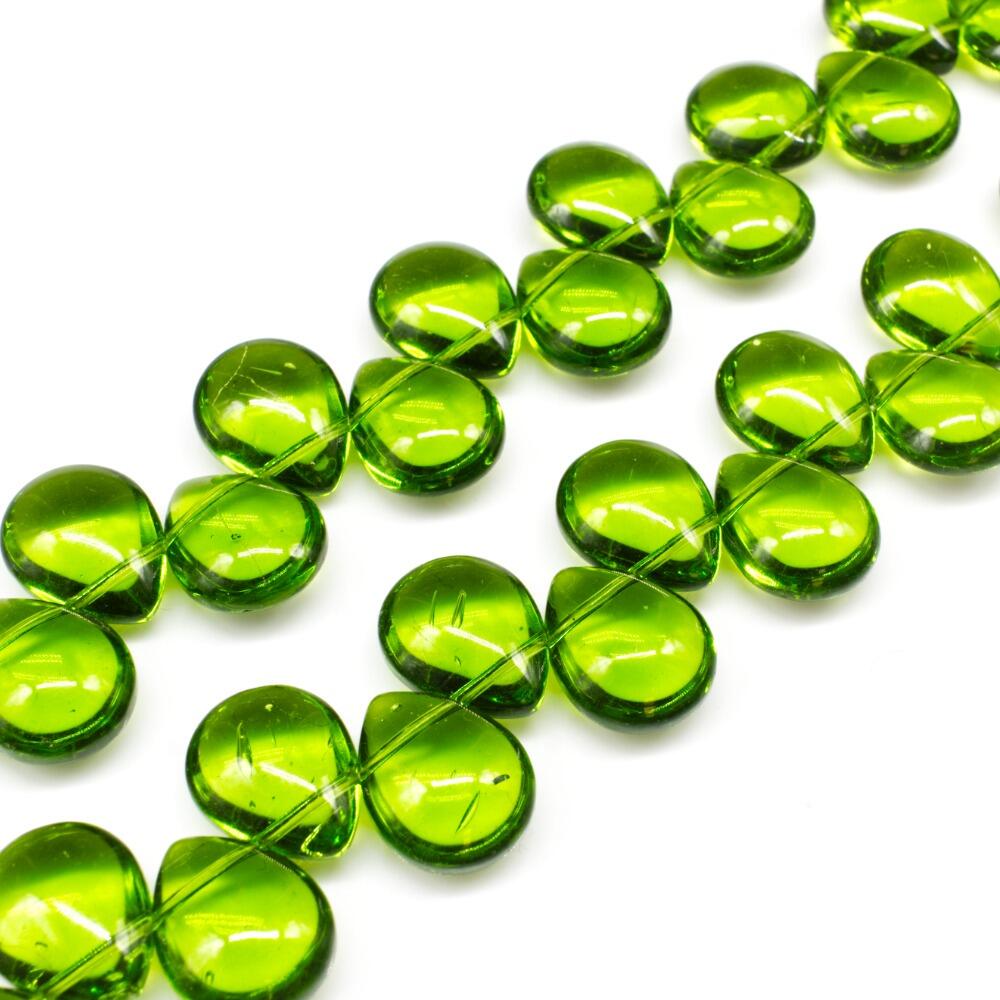 Glass Beads 14mm Top Flat Drop - Green 14" String