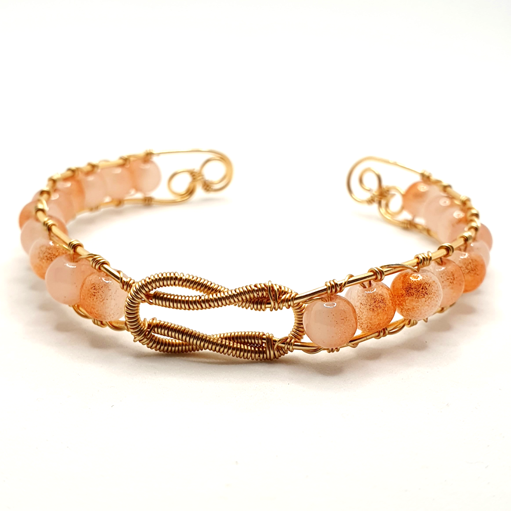 Camille Wire Bangles Peach Jade Colour