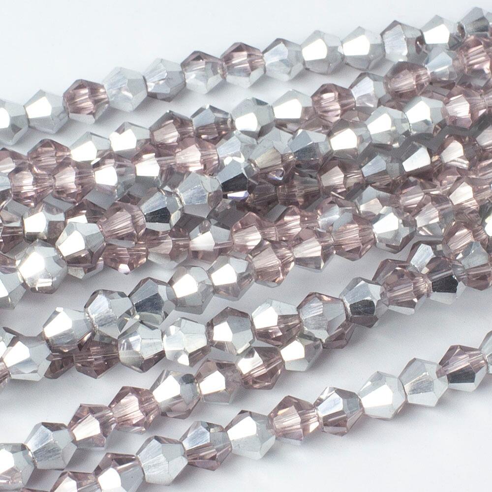 Crystal Bicone 4mm - Half Silver Pink Plate | Craft, hobby & jewellery ...